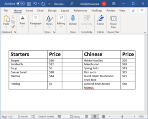 How to create a Restaurant Menu in Word