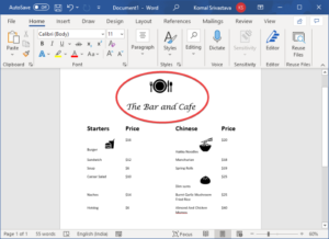 How to create a Restaurant Menu in Word