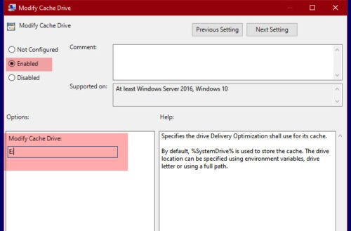 Change Delivery Optimization Cache Drive for Windows Updates