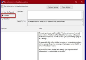 Disable Sync your settings on Metered Connections switch in Windows