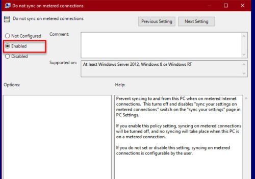 Disable Sync your settings on Metered Connections switch in Windows