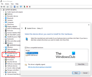 MTP USB device driver failed to install on Windows 11/10