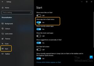 Add or Remove All Apps List in Start Menu on Windows 11/10