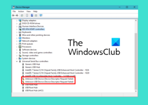 Unknown USB Device, Descriptor Request Failed on Windows
