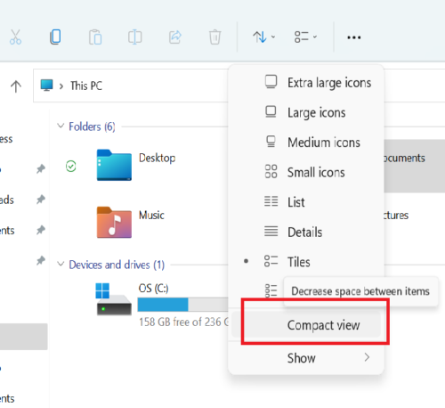How to decrease space between items in Windows 11 Explorer