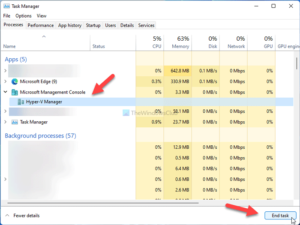 Hyper-V Application encountered error while attempting to change state