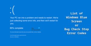 Complete list of Windows Blue Screen or Bug Check Stop Error Codes