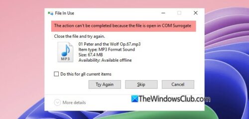 Action cannot be completed because file is open in COM Surrogate