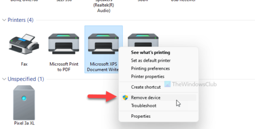 How to Remove Microsoft XPS Document Writer Printer in Windows 11/10