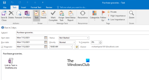 How to create Outlook tasks in OneNote
