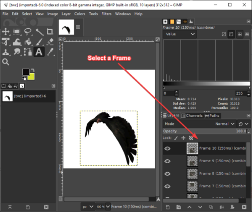 Edit Frames of Animated GIF using GIMP in Windows 11