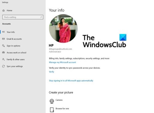Fix Profile Picture not showing up in Windows Settings