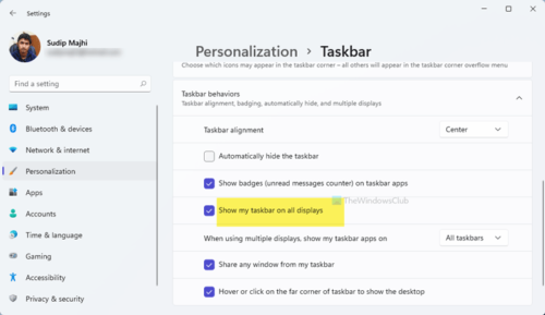 How to show Taskbar across multiple monitors in Windows 11