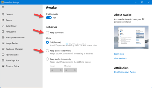 How to use Awake PowerToy to keep computer awake