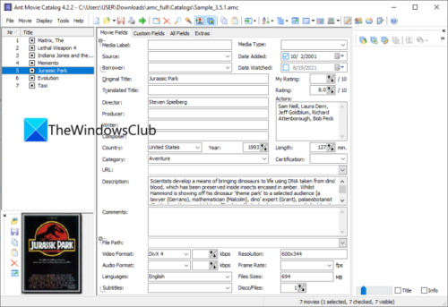 Best free Movie Catalog software for Windows 11