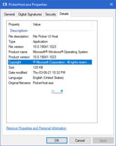 File Picker UI Host PickerHost.exe is not responding in Windows 11