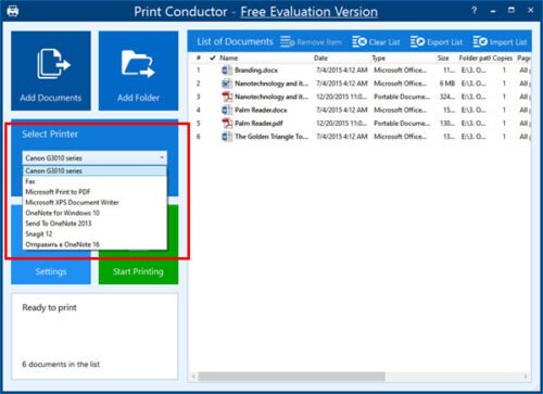 Batch print multiple PDF, Txt, Word files with Print Conductor for PC