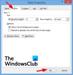 How to display and modify Table Properties in Word