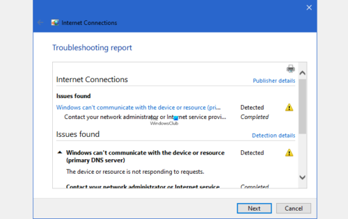 Windows can't communicate with the device or resource (DNS server)