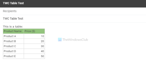How to add a Table in Gmail and Outlook email