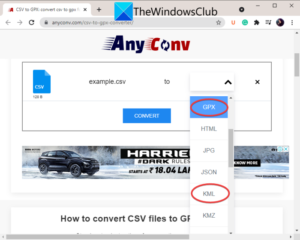 Convert CSV to GPX or KML using free Converter tools on PC