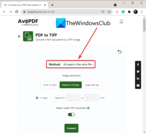 Convert PDF document to a multipage TIFF image on PC