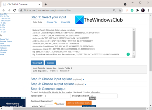 Convert CSV to GPX or KML using free Converter tools on PC