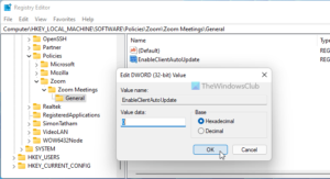 Enable or disable Zoom auto update using Group Policy or Registry