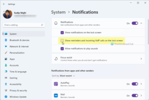 Hide Reminders and VoIP Calls Notifications on Lock Screen in Windows 11