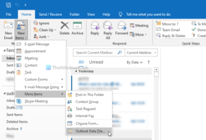 Location of Outlook PST file; How to create Outlook PST file