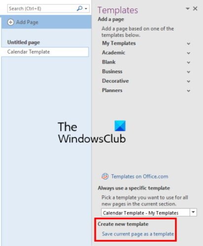 How to create a OneNote Calendar template