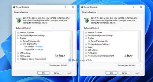 Show or hide Dim display after from Power Options in Windows 11