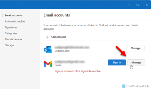 How to sign out of email account in Outlook app in Windows 11