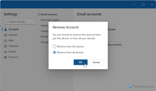 How to sign out of email account in Outlook app in Windows 11