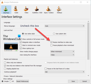 How to make VLC remember window size and position