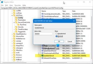 Change Internet Time Update interval in Windows 11