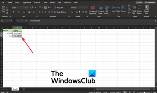 How to use the DEGREES function in Excel