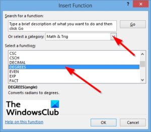 How to use the DEGREES function in Excel
