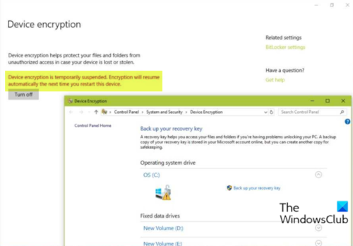 Device encryption is temporarily suspended in Windows 11