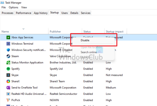 Enable or Disable Xbox app Automatic Startup on Windows 11/10