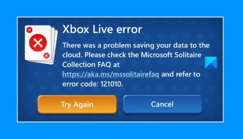 Xbox Live error 121010 while playing Microsoft Solitaire Collection