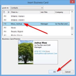 How to send Business Card to other Outlook users
