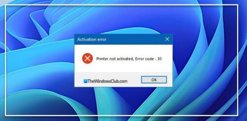 Printer not activated, Error code 30 problem on Windows 11
