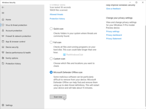 Perform Windows Defender Offline Scan at boot time in Windows 11/10