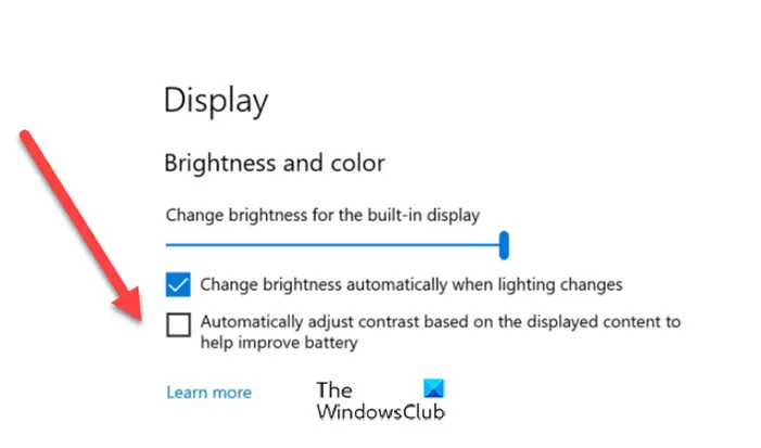 Turn off Content Adaptive Brightness Control on Windows 11 Turn off Content Adaptive Brightness Control on Windows 11