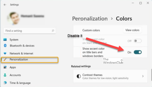 How to turn off window border color in Windows 11