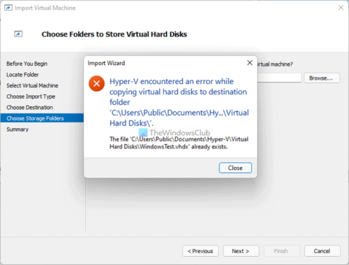 Hyper-V encountered error copying virtual hard disks to destination folder