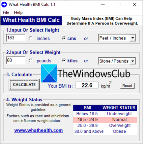 Calculate Body Mass Index (BMI) using free BMI Calculators for PC