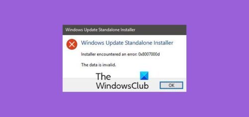 0x8007000d, Windows Update Standalone Installer Error