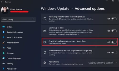 Download updates over metered connection - Turn On or Off